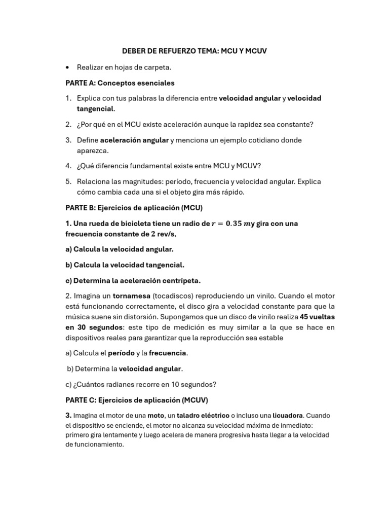 Deber de Refuerzo Mcu y Mcuv | PDF | Velocidad | Aceleración
