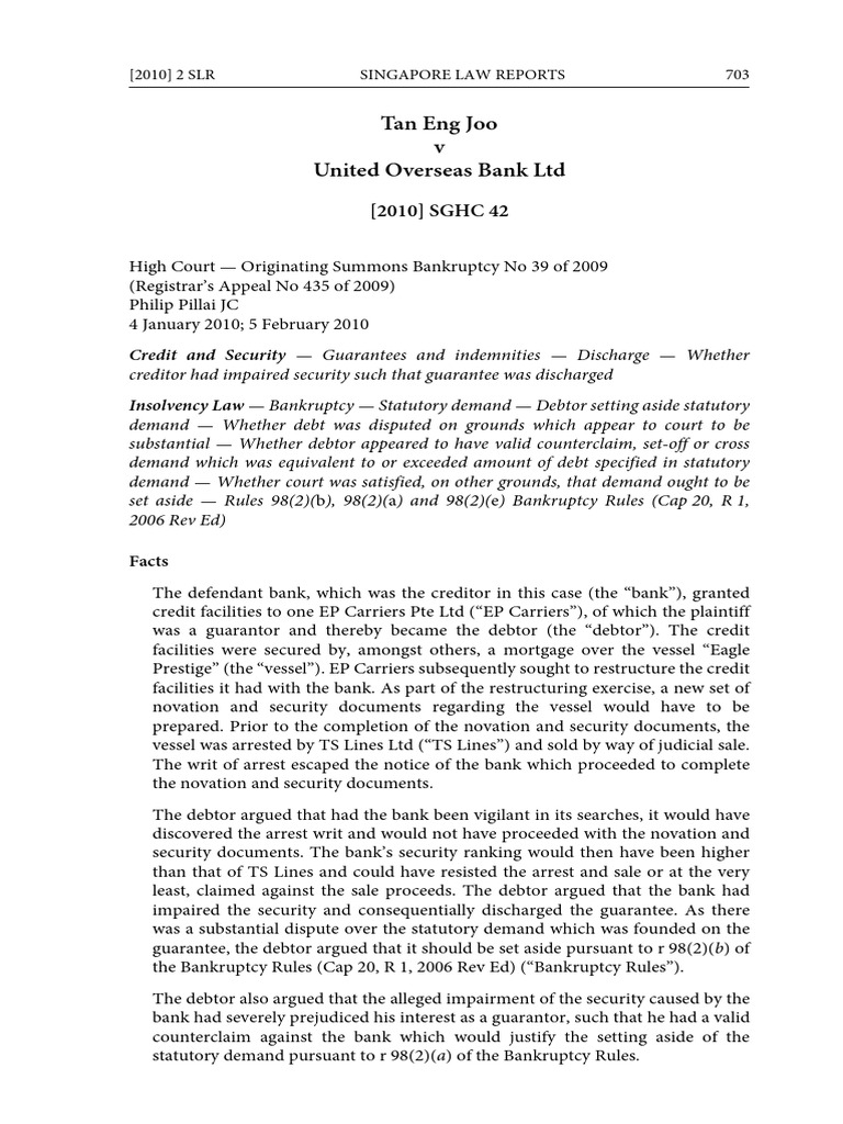 Tan Eng Joo v United Overseas Bank Ltd [2010] 2 SLR 703; [2010] SGHC 42 ...