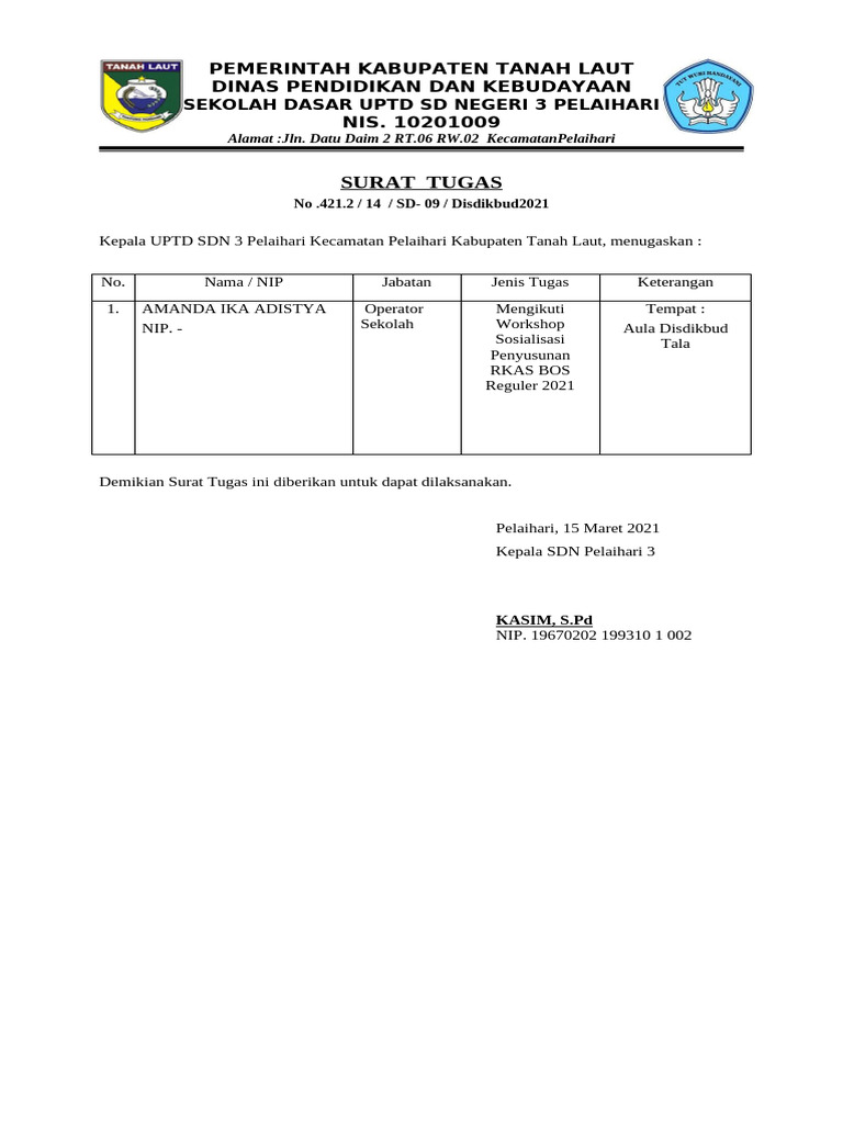 Surat Tugas Workshop RKA | PDF