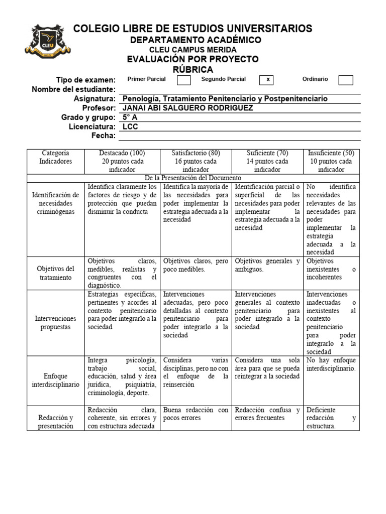Hjal 50.31 Formato de Rúbrica | PDF