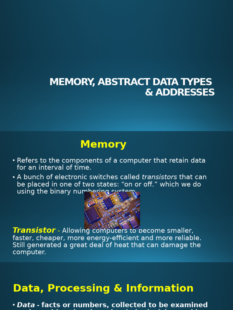 Memory Abstract Data Types and Addresses | PDF | Computer Data Storage ...