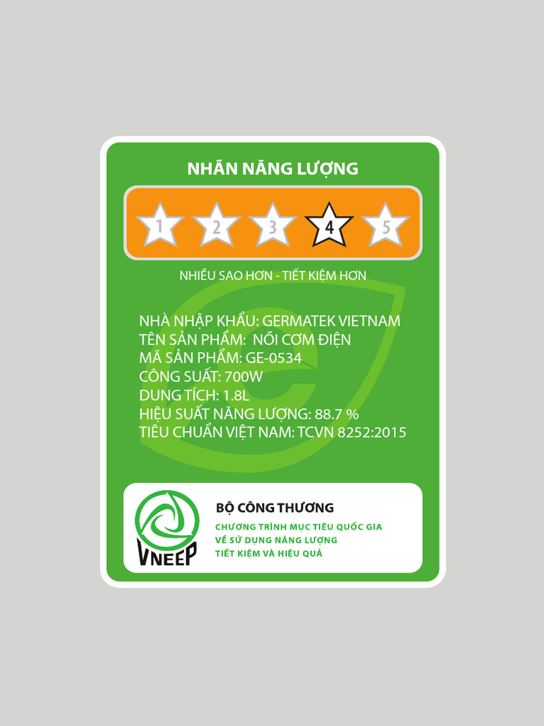 Tem Năng Lượng Nồi Cơm Điện GE-0534 | PDF