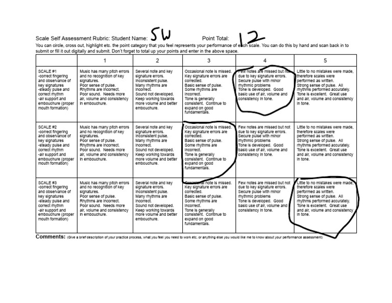 Music Scale Self-Assessment Rubric | PDF | Rhythm | Pitch (Music)