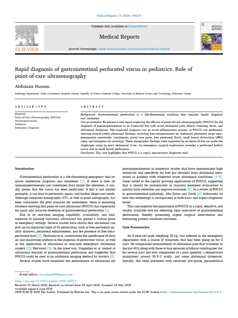 (S) Rapid Diagnosis of Gastrointestinal Perforated Viscus in Pediatrics ...