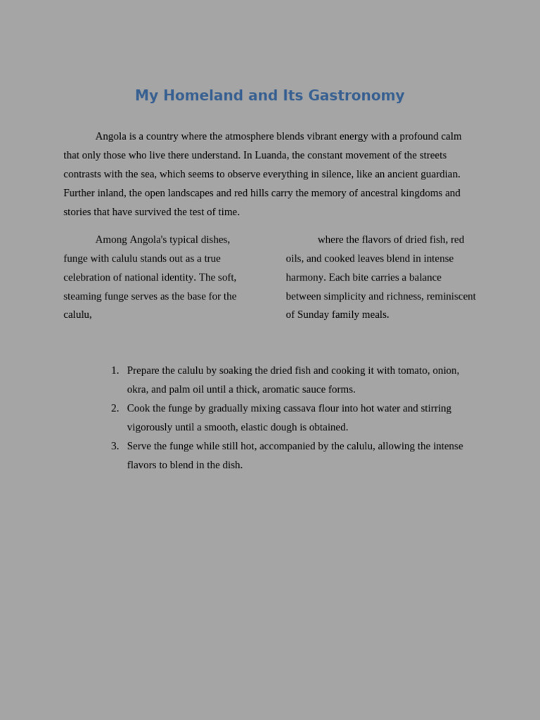 Angolan Cuisine: Funge and Calulu Guide | PDF