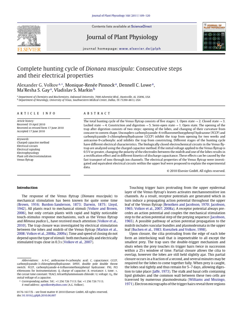 Complete hunting cycle of Dionaea muscipula | PDF | Capacitor ...
