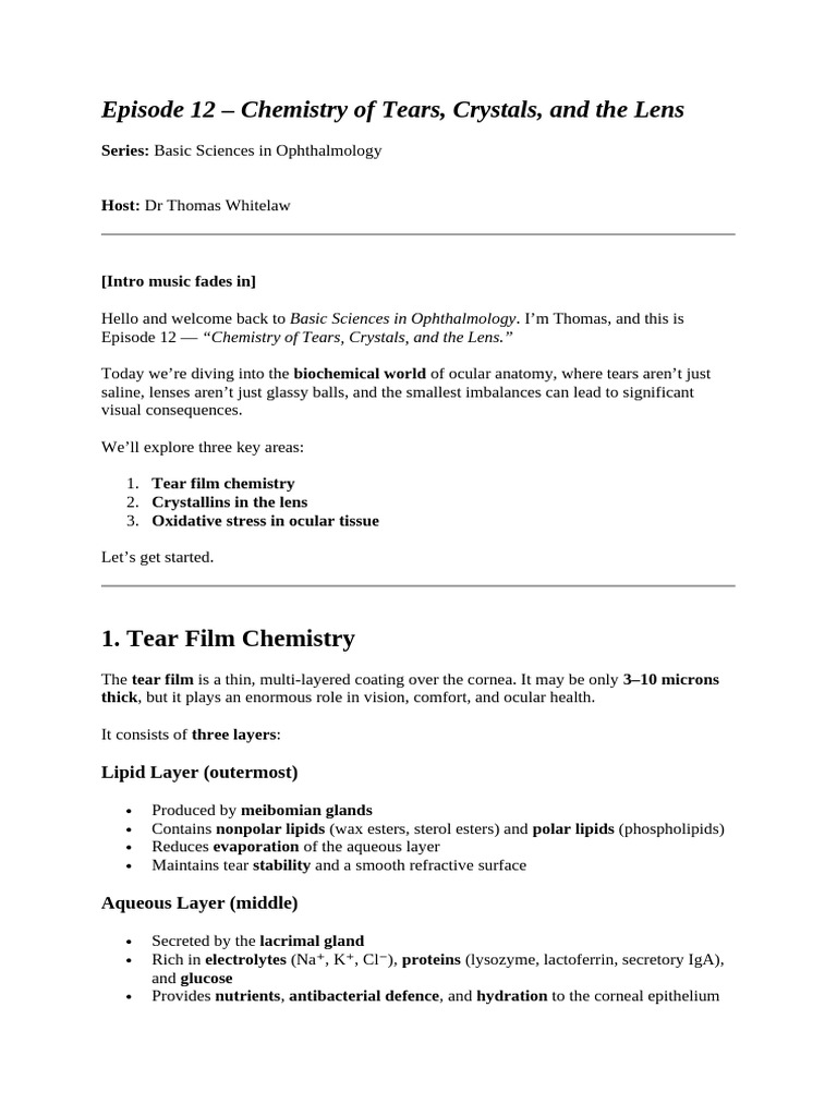Chemistry of Tears and Eye Health | PDF | Cornea | Antioxidant