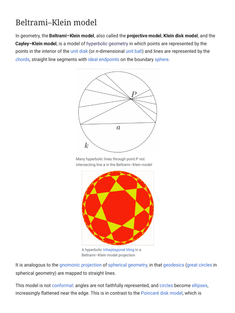 Beltrami-Klein Model - Wikipedia | PDF | Hyperbolic Geometry ...