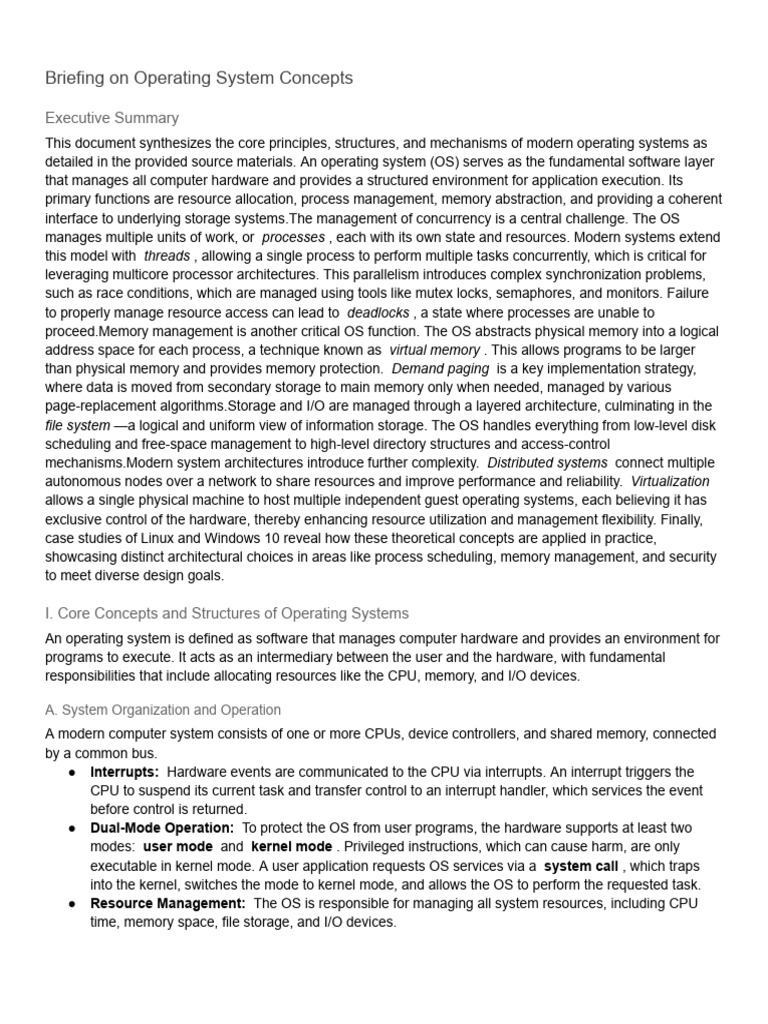 Briefing On Operating System Concepts | PDF | Operating System | Kernel ...