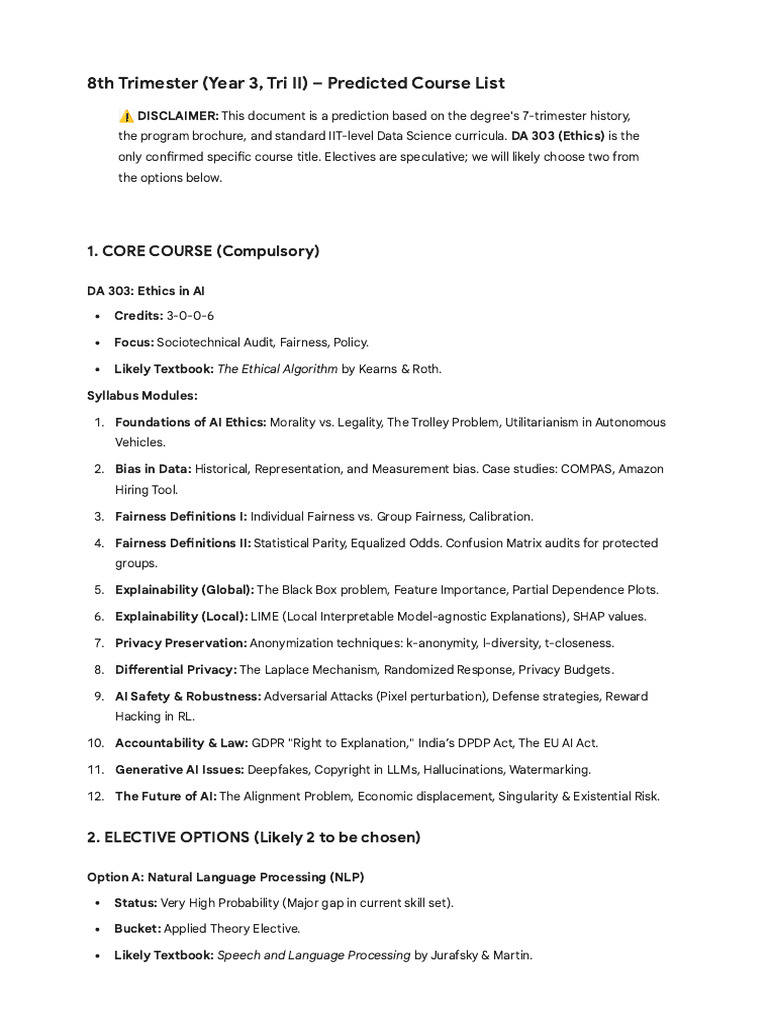 8th Trimester (Year 3, Tri II) – Predicted Course List | PDF ...
