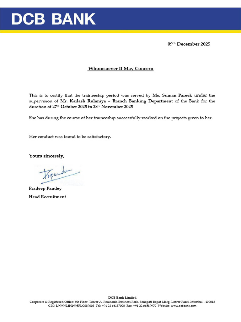Completion Letter - Suman Pareek | PDF
