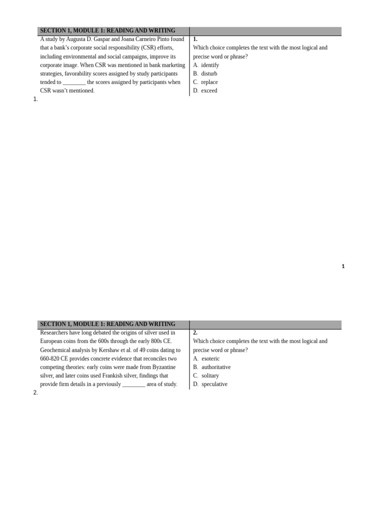 Reading and Writing Module Exercises | PDF