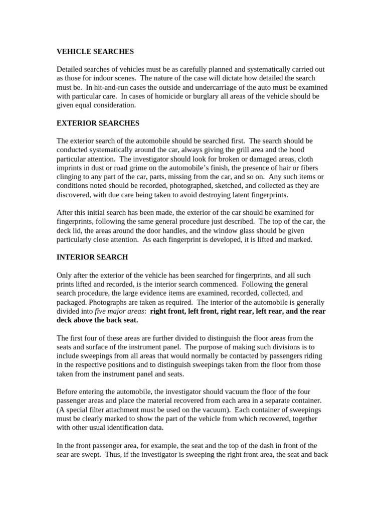 Comprehensive Vehicle Search Techniques | PDF | Fingerprint | Trunk (Car)