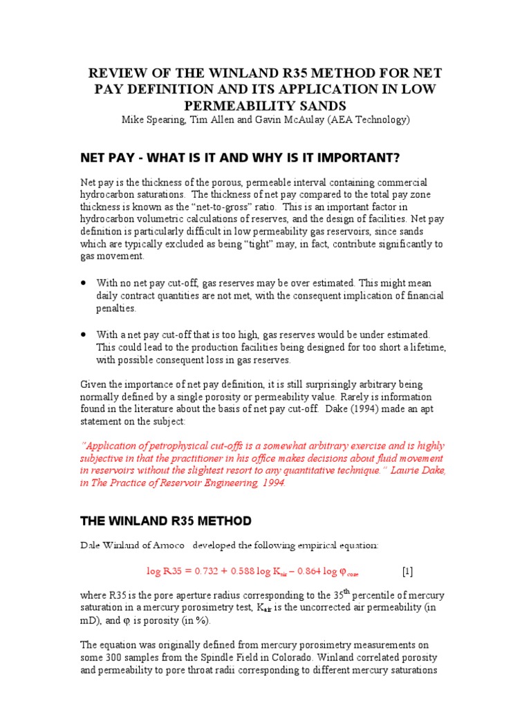 Rock Typing Winland R35 | PDF