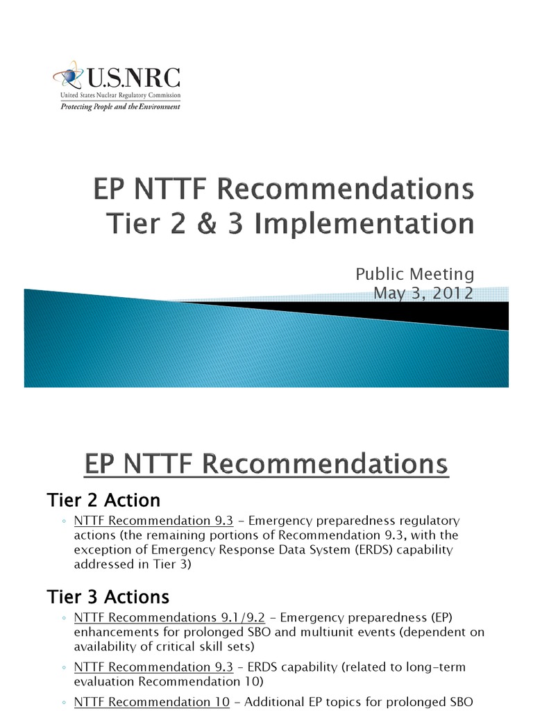 ML12124A060 - 05 03 2012, Public Meeting Slides EP NTTF Recommendations Tier 2 & 3 ...