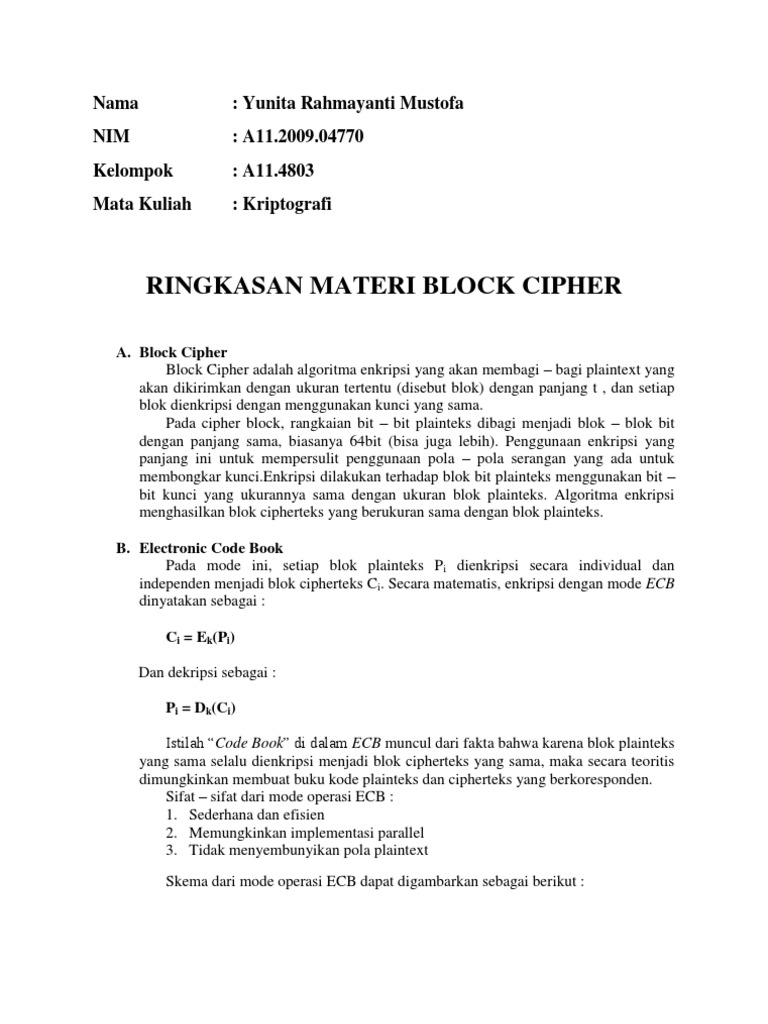 Panduan Block Cipher Kriptografi | PDF | Metode & Bahan Ajar | Komputer
