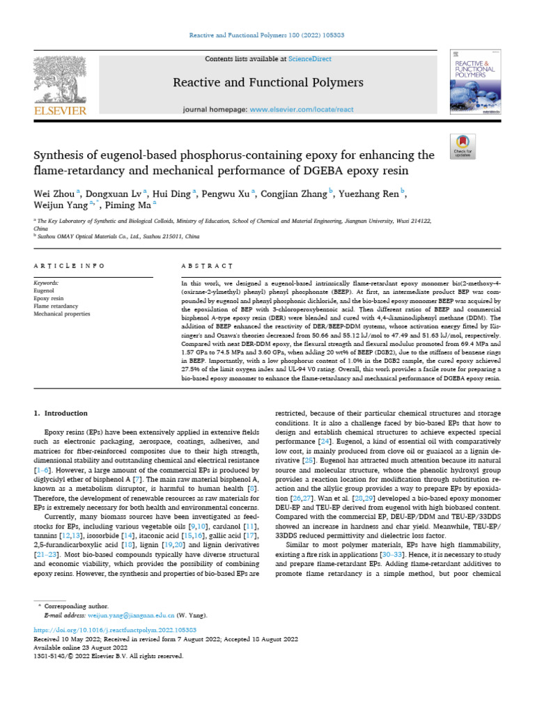 Synthesis of Eugenol-Based Phosphorus-Containing Epoxy For Enhancing ...