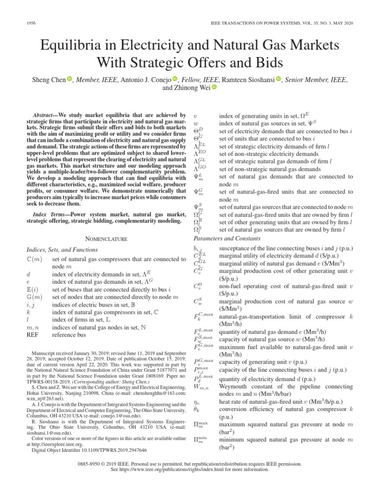 Equilibria in Electricity and Natural Gas Mark | PDF