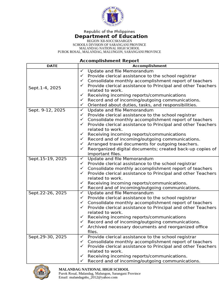Malandag National High School Report | PDF | Philippines