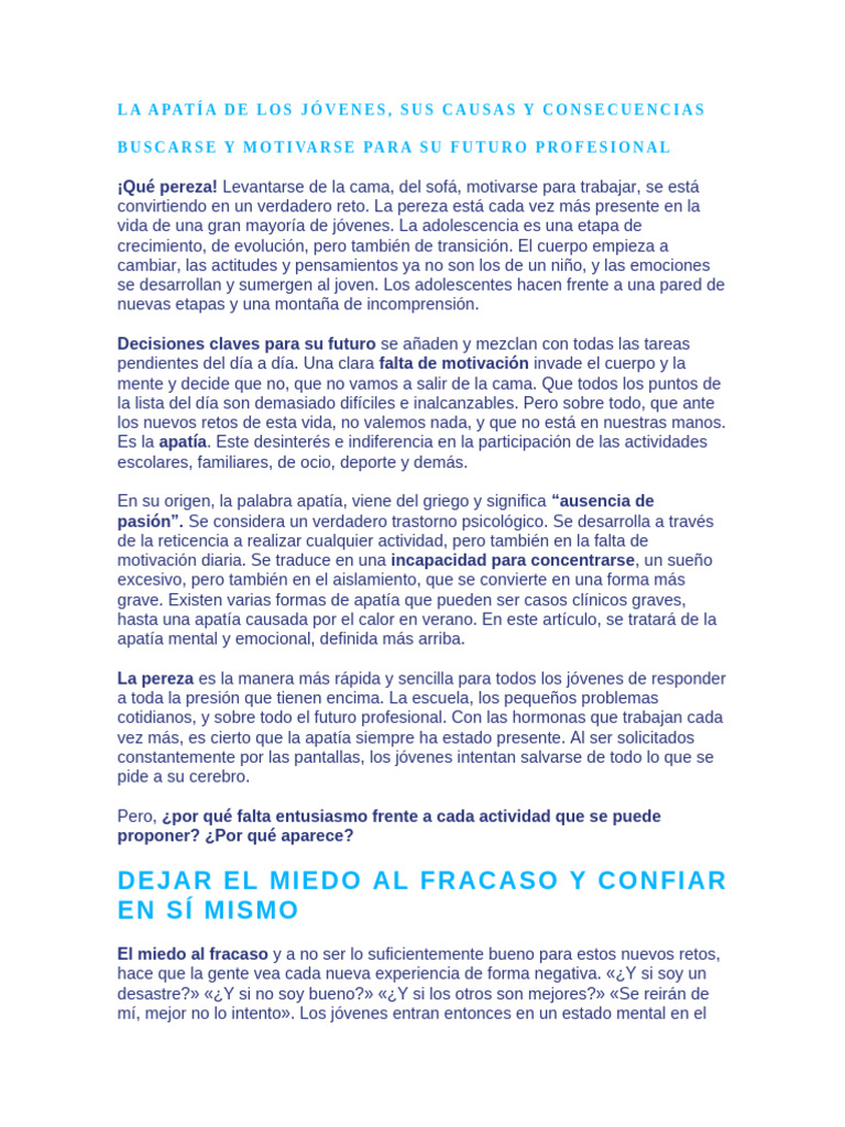 La Apatía de Los Jóvenes | PDF | Ciencias del comportamiento | Sicología
