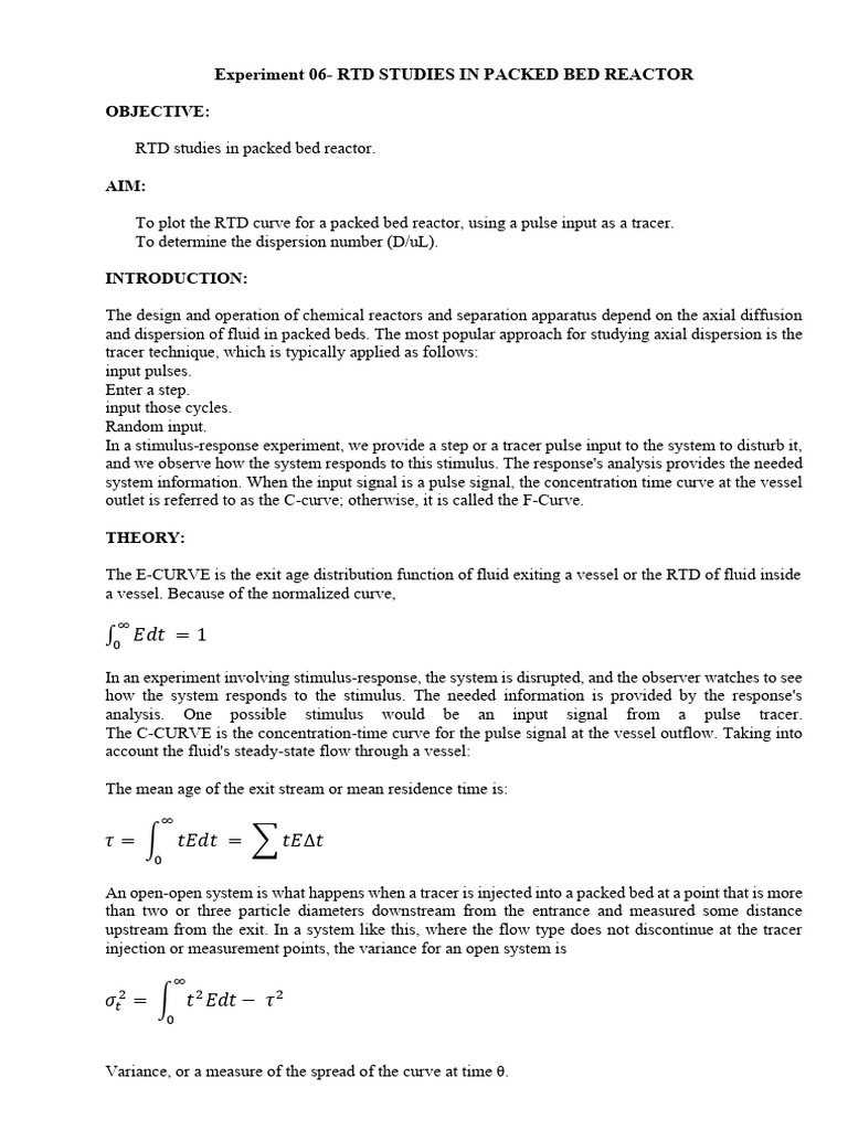 RTD Analysis in Packed Bed Reactor | PDF | Chemical Engineering