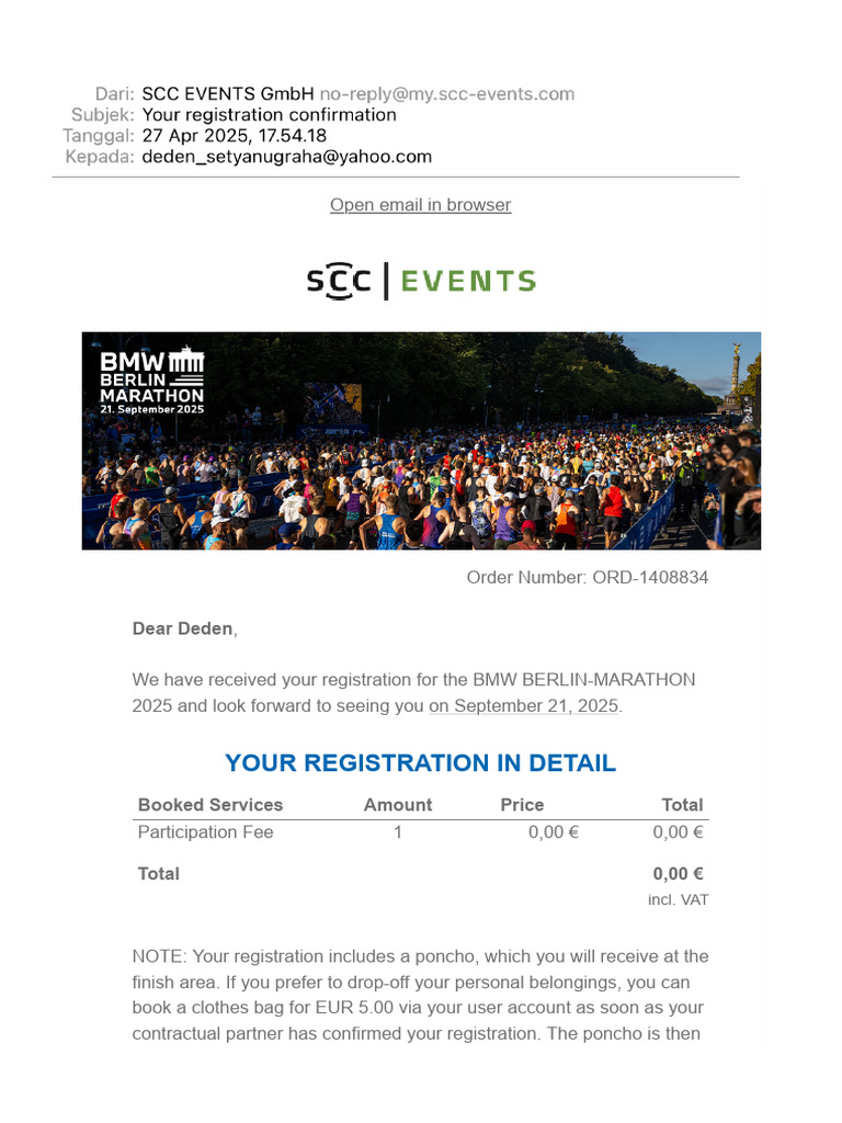 BMW Berlin Marathon 2025 Registration Confirmation | PDF