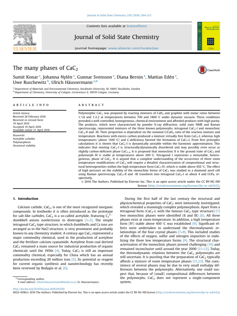 The Many Phases of CaC2 | PDF | Solid State Chemistry | Nuclear ...