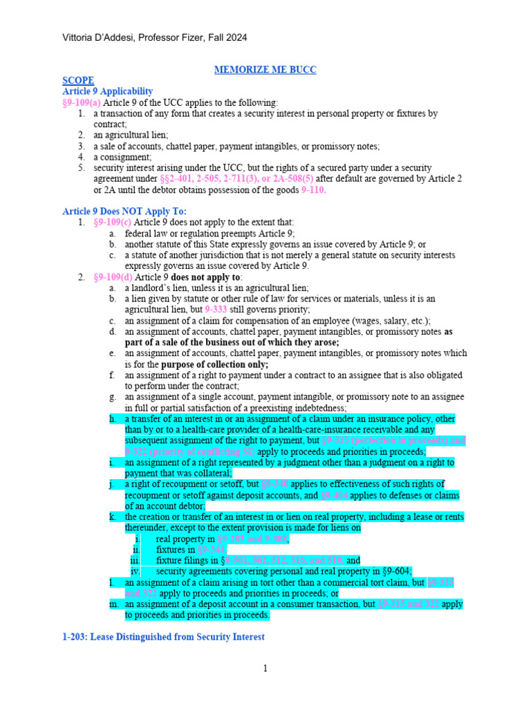 Memorize Me Bucc | PDF | Security Interest | Lease