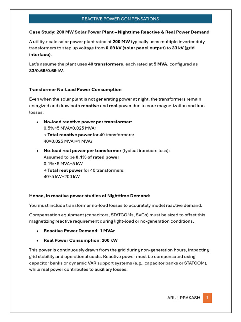 Nighttime Reactive Power in Solar Plants | PDF