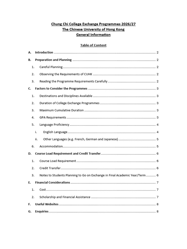 Chung Chi College Exchange Info 2026/27 | PDF | International English ...