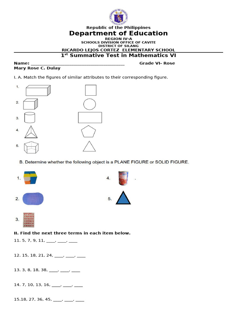 1st Summative Test 3rd | PDF