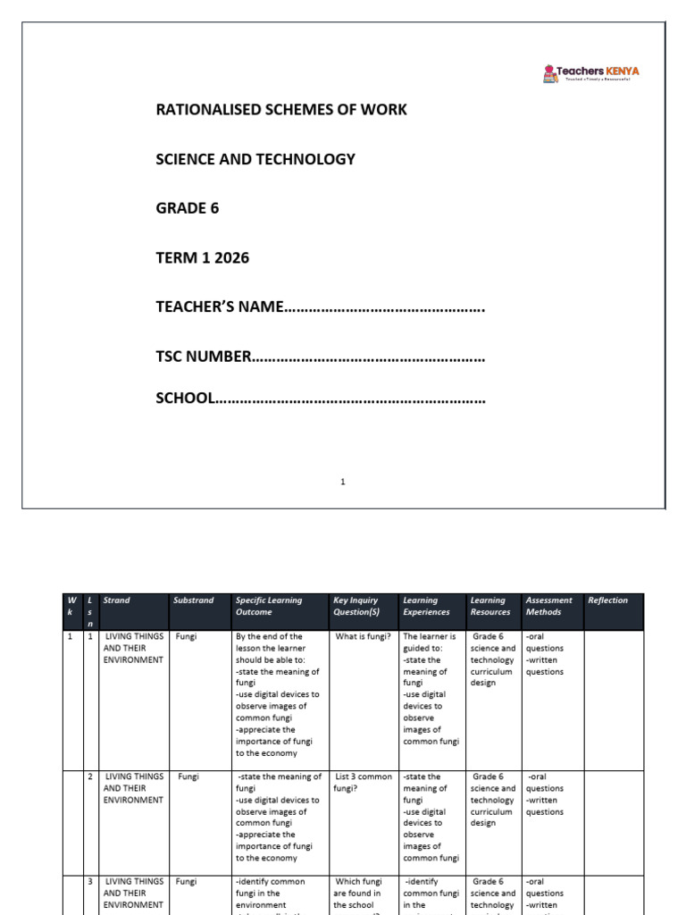 Term 1 Grade 6 Science and Technology Schemes of Work | PDF | Blood ...