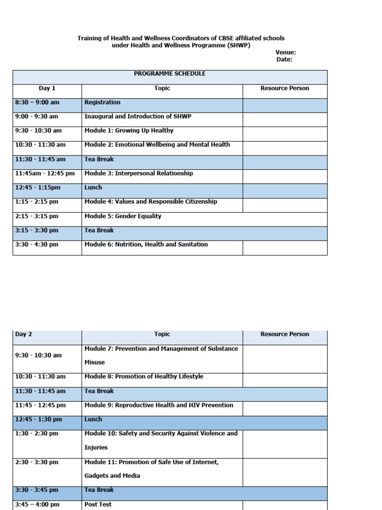 Programme Schedule-Health and Wellness | PDF