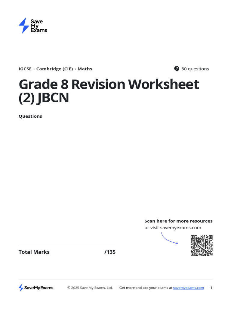 Grade 8 IGCSE Maths Revision Worksheet | PDF | Student Assessment And ...