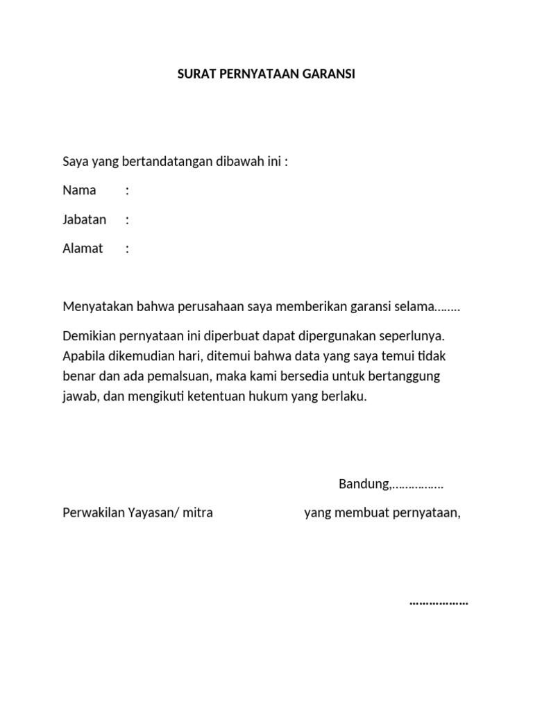 Surat Pernyataan Garansi Perusahaan | PDF