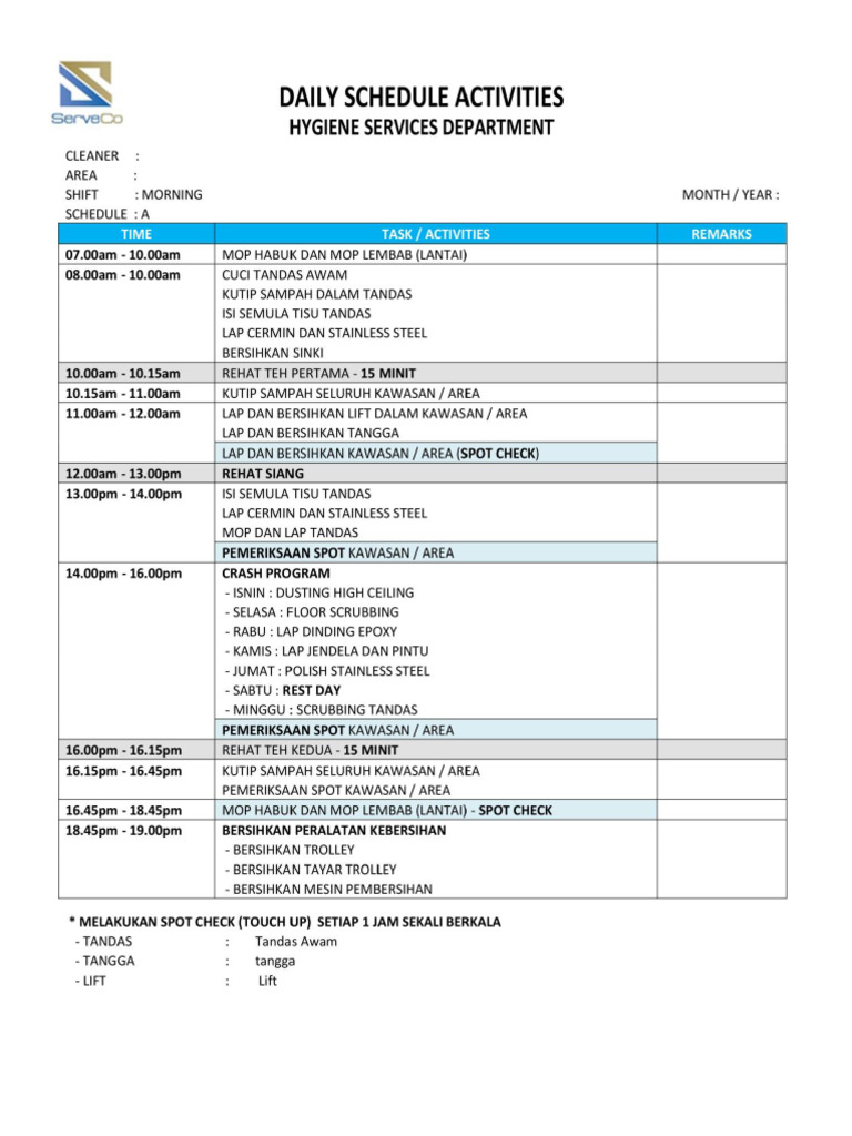 Daily Schedule Activities - A&b | PDF