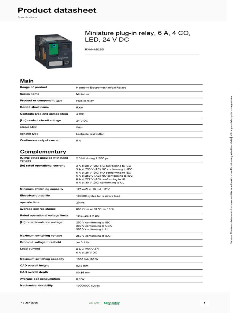 24V DC Miniature Plug-in Relay RXM4AB2BD | PDF | Relay | Direct Current