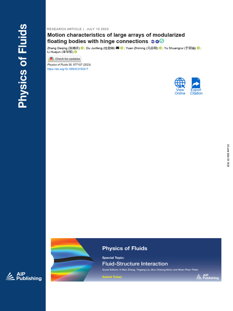 Motion Characteristics of Large Arrays of Modularized Floating Bodies ...