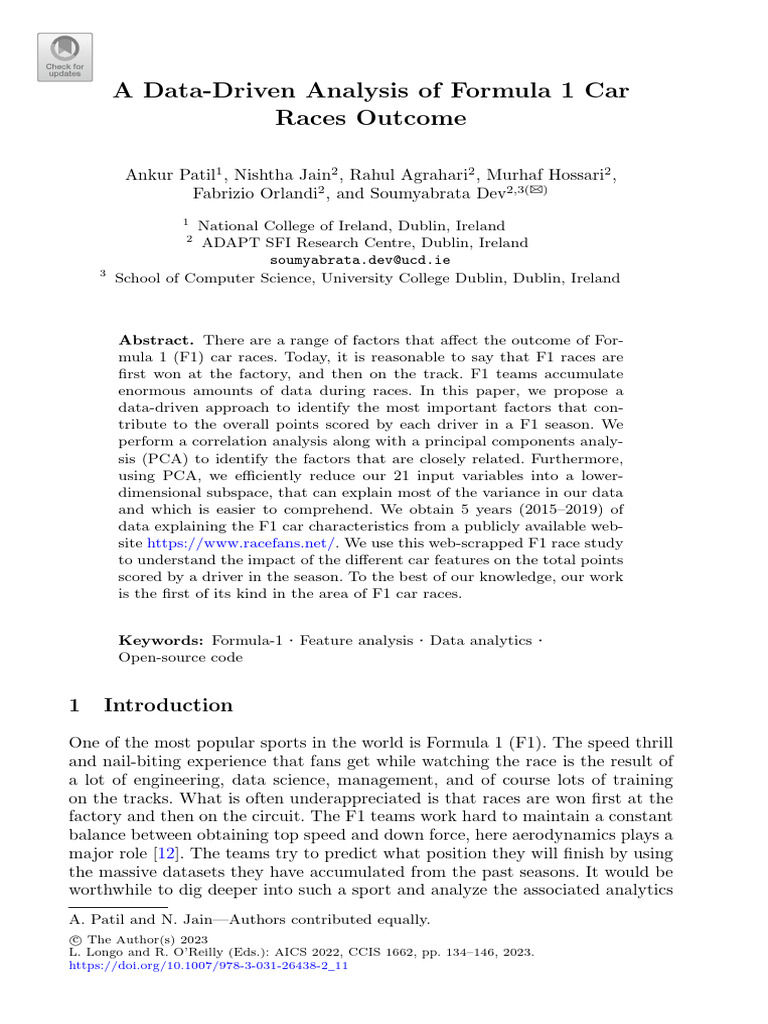 A Data-Driven Analysis of Formula 1 Car Races Outcome: Abstract | PDF ...