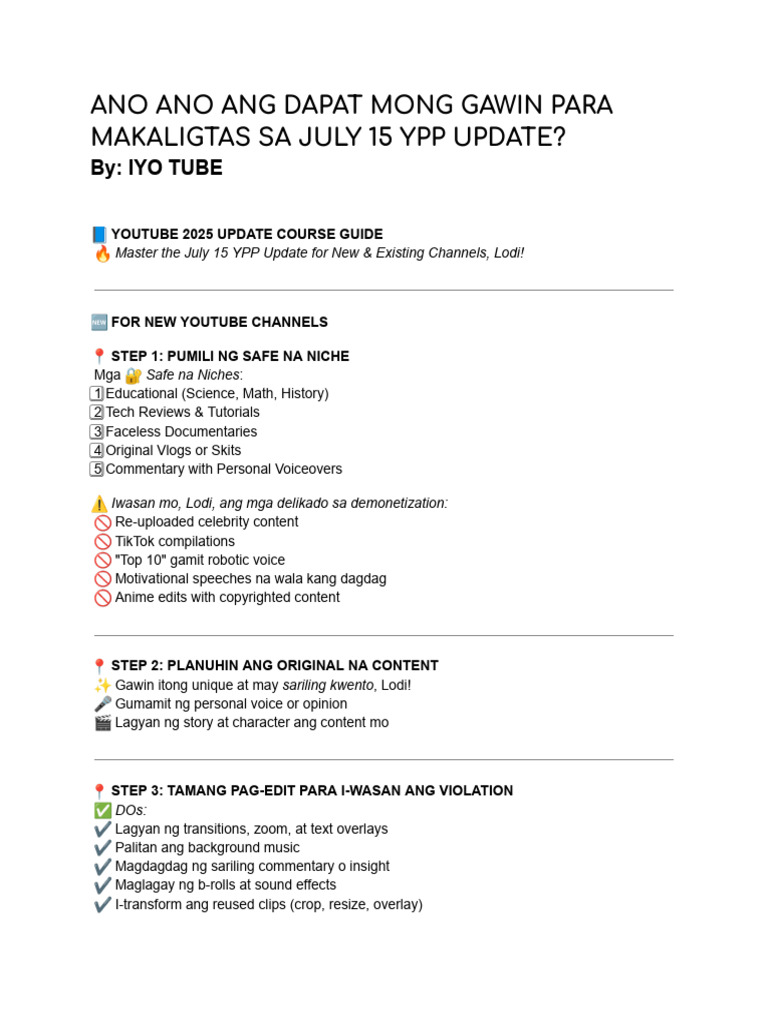 July 15th Ypp Update Guide | PDF