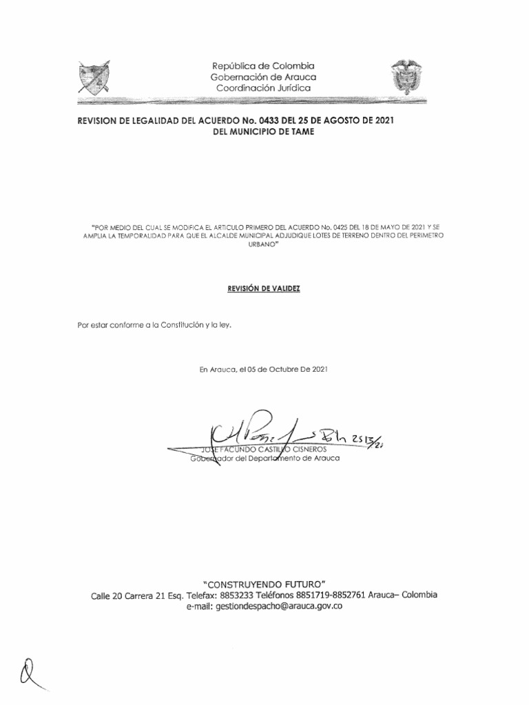 ACUERDO N° 0433 DE 2021 | PDF
