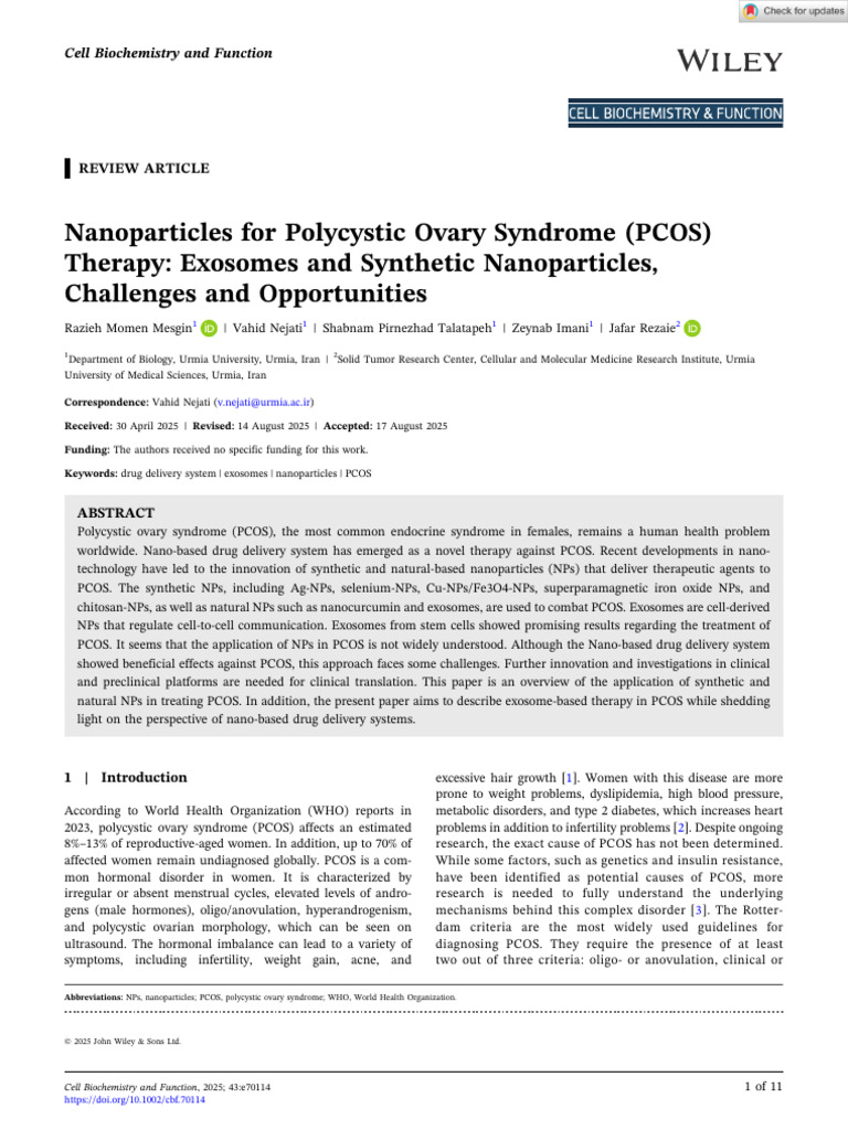 Cell Biochemistry Function - 2025 - Mesgin - Nanoparticles For ...