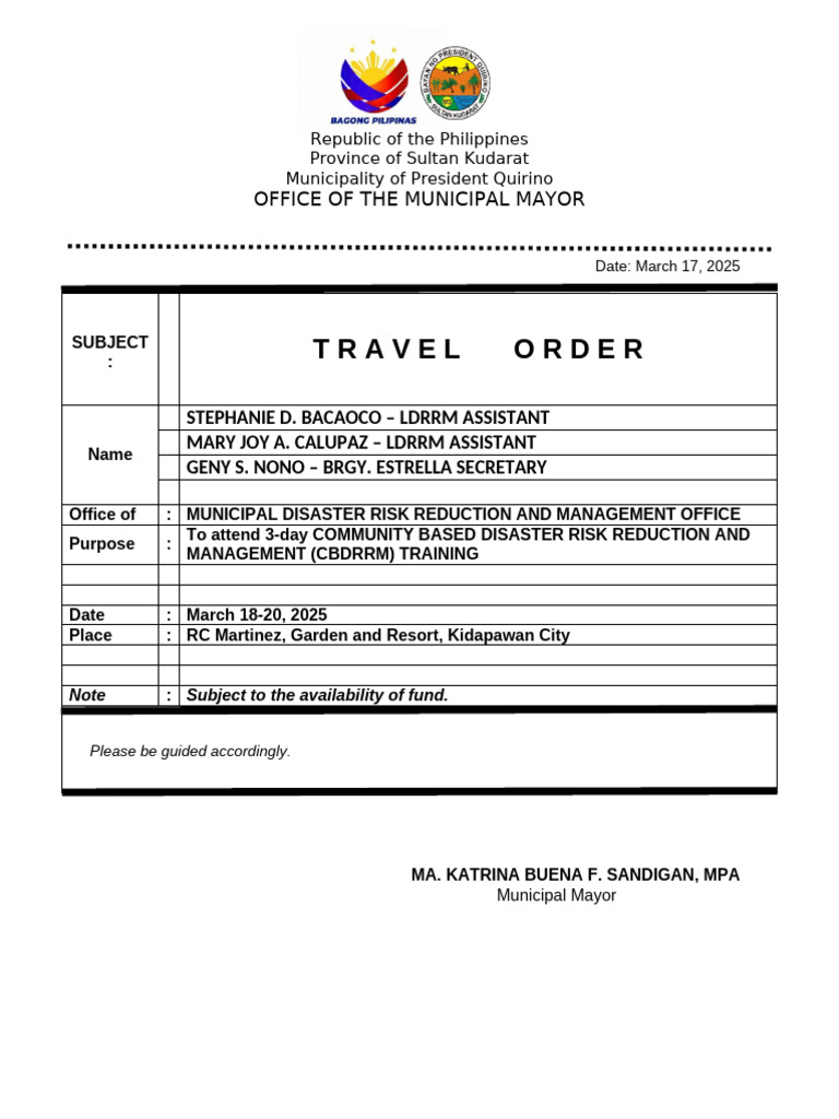Travel Order | PDF