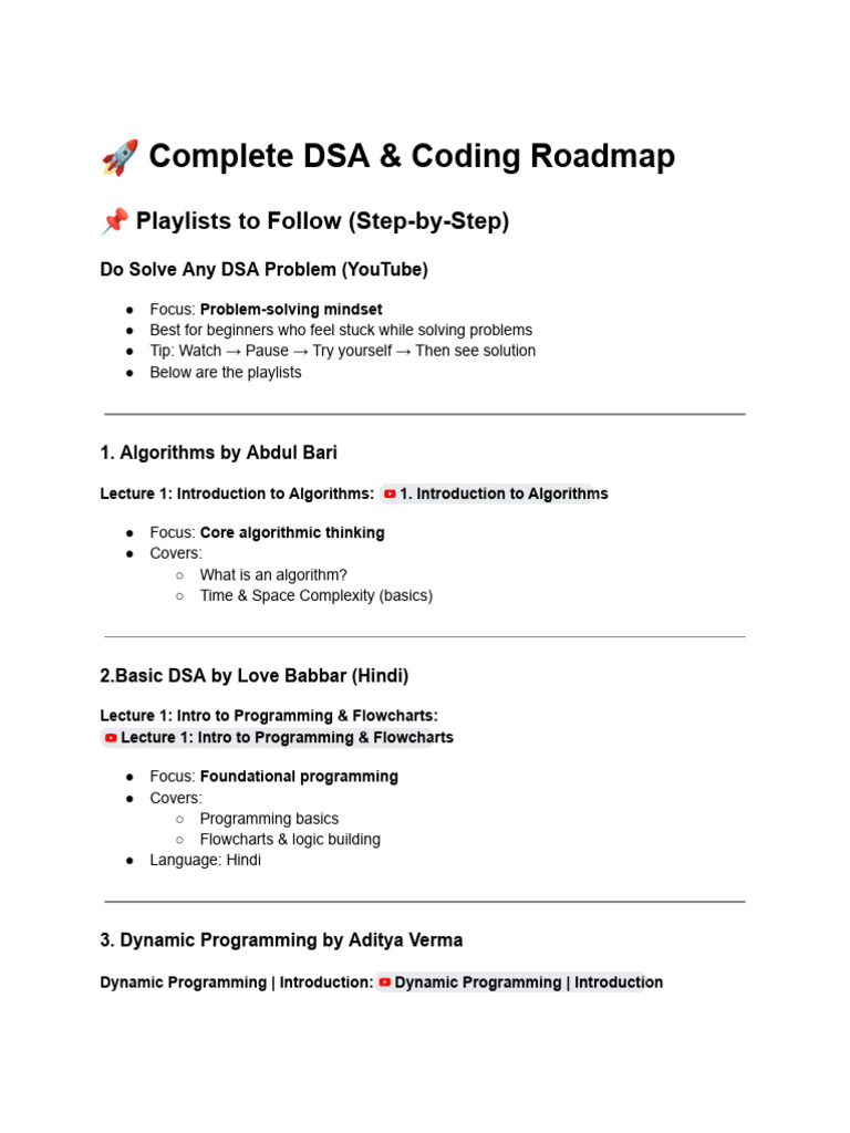 Hamsini's Dsa Roadmap | PDF | Dynamic Programming | Computer Programming