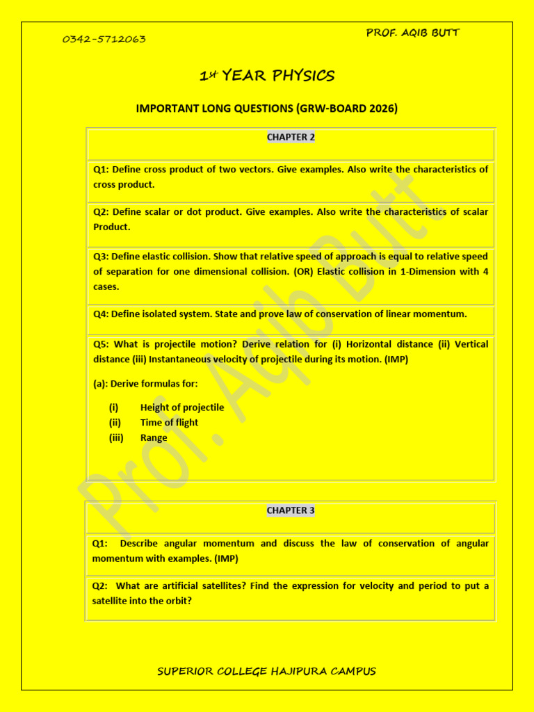 M.Phil Physics Long Questions Guide 2026 | PDF | Momentum | Potential ...