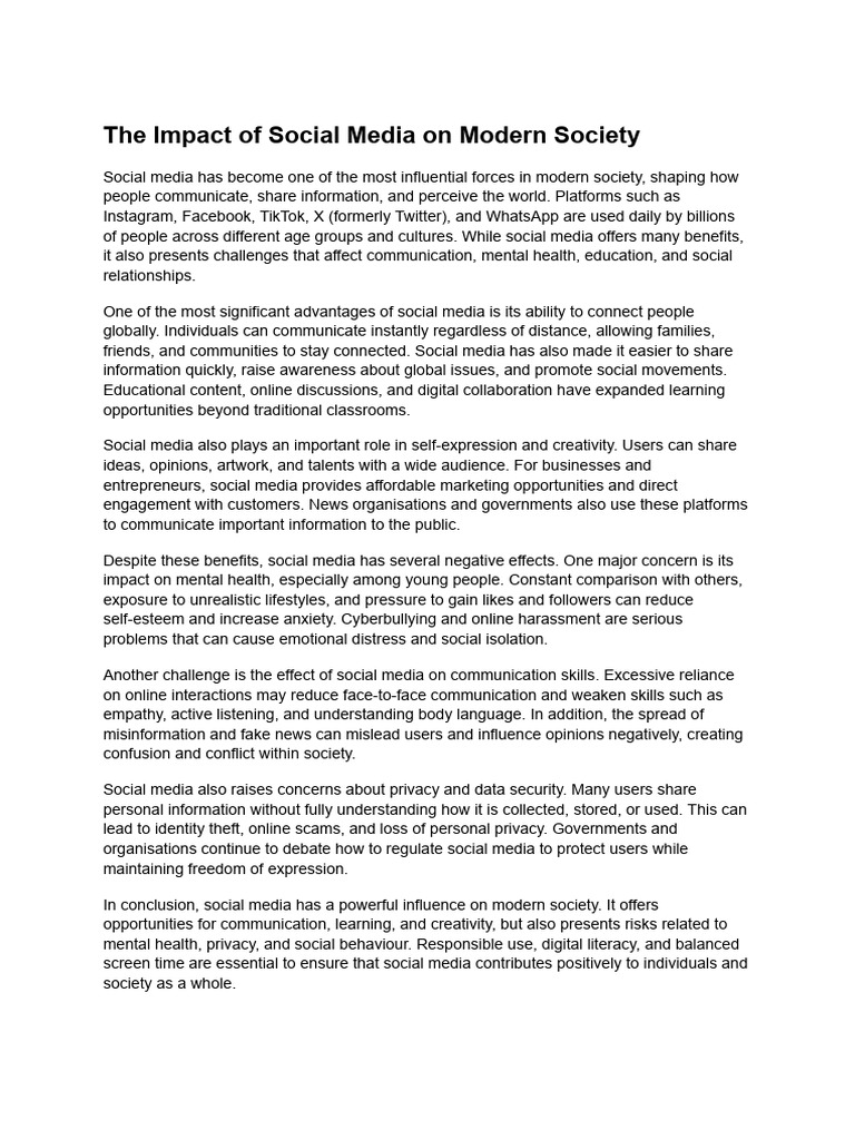 The Impact of Social Media On Modern Society | PDF | Social Media ...