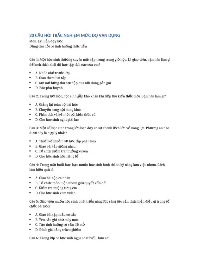 20 Cau Hoi Van Dung LLDH | PDF