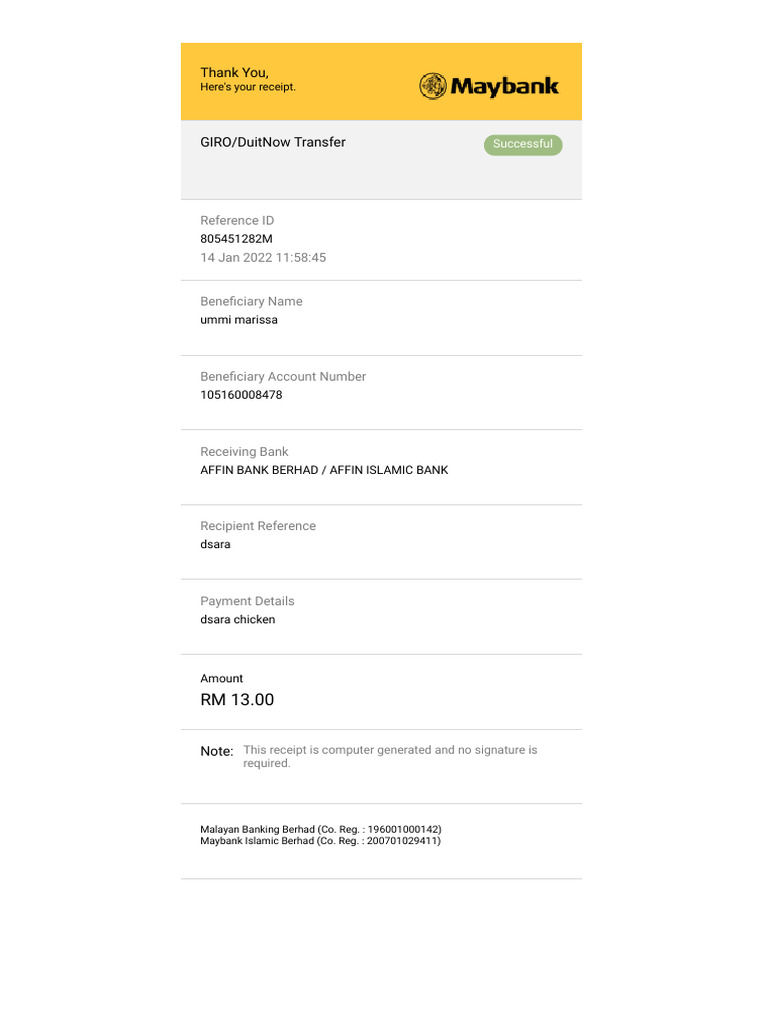 GIRO Transfer Receipt - RM 13.00 | PDF