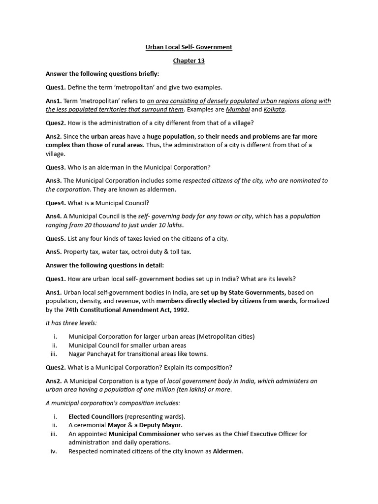 Understanding Urban Local Self-Government | PDF | Government | Local ...
