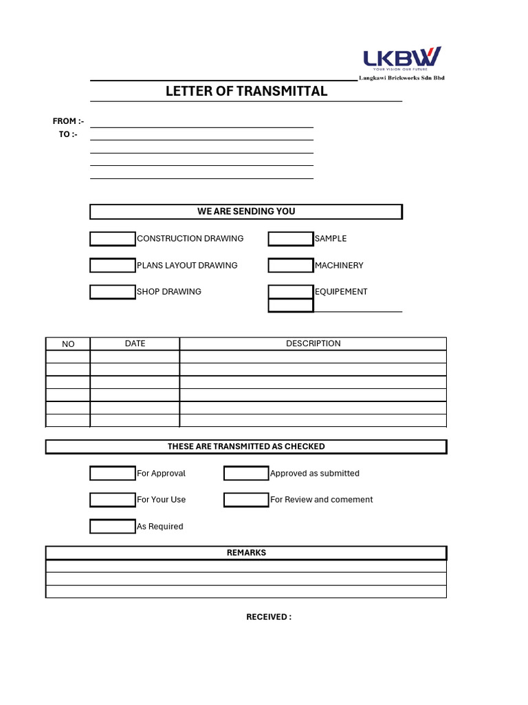 Construction Document Transmittal Form | PDF